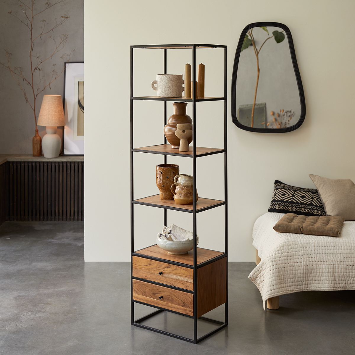 175 cm acacia and metal column - Living room furniture - Tikamoon