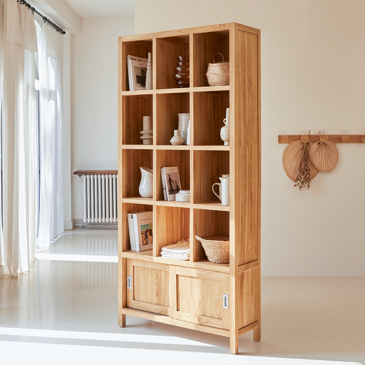 Teak bookcase - Coffee Tek Slide bookcases 100x215 sale - Tikamoon