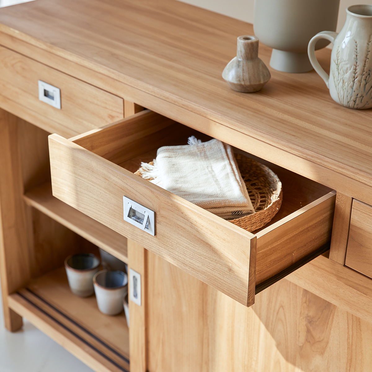 Teak sideboard - Coffee Tek Slide solid wood sideboard at Tikamoon