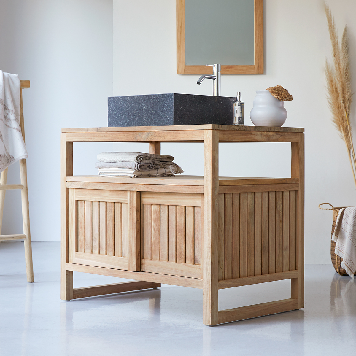 Meuble sous vasque en teck 90 cm - Mobilier salle de bain - Tikamoon