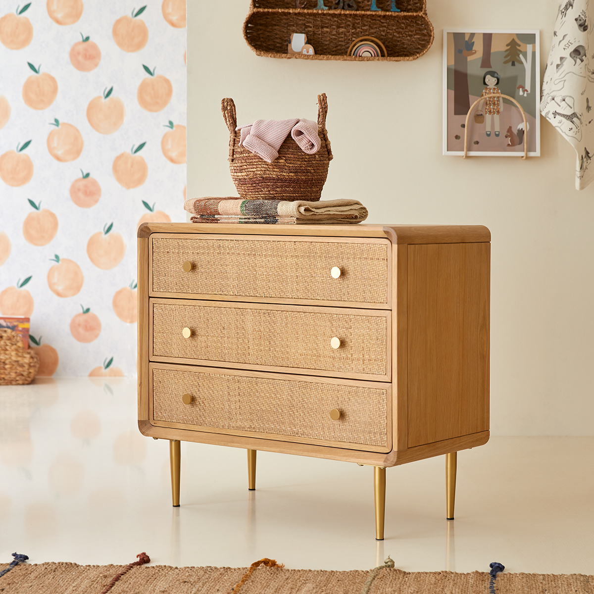Kids 3-drawer oak chest of drawers - Bedroom storage furniture