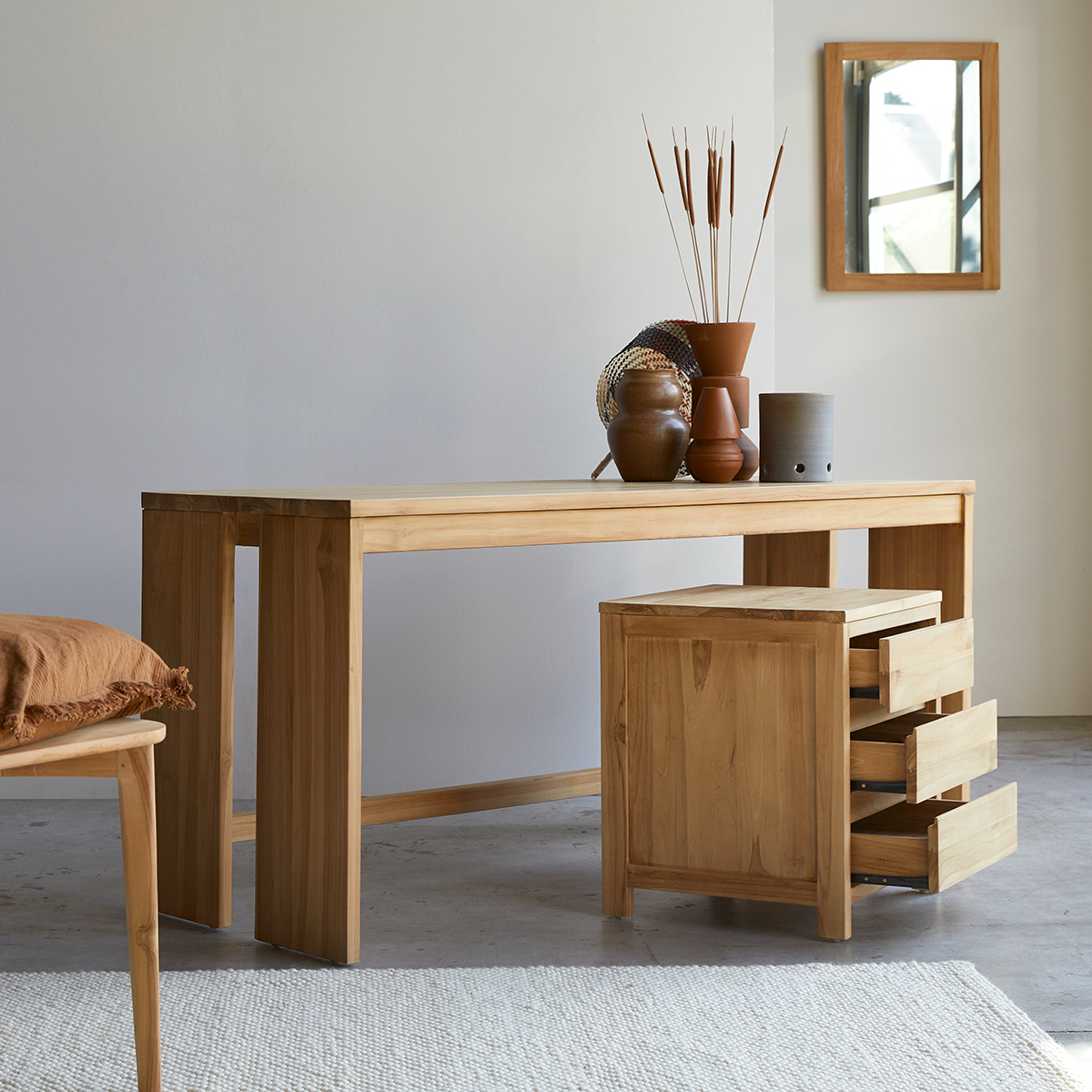 Teak office furniture - Eden coffee table with PC holder - Tikamoon