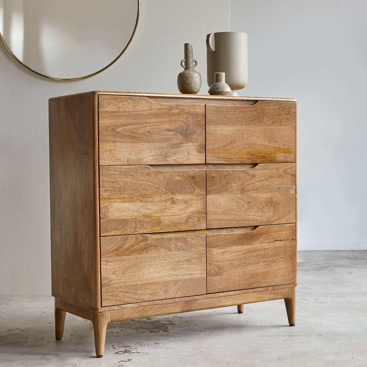 Mango wood 6-drawer chest of drawers - Living room furniture