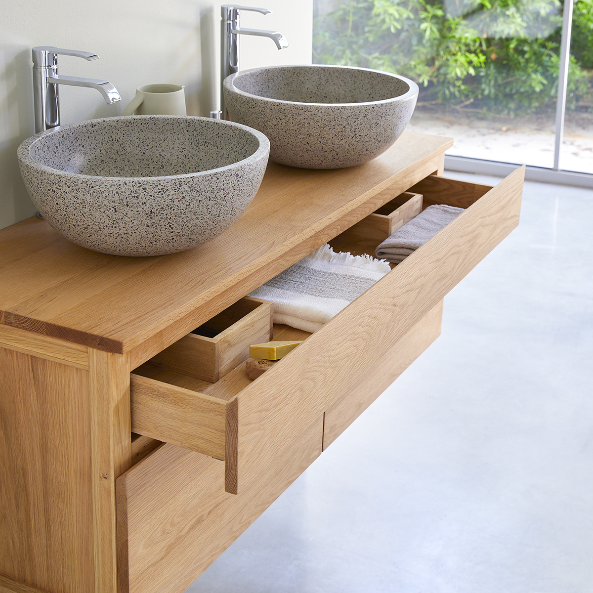 Wall-mounted oak vanity unit 120 cm - Bathroom - Tikamoon