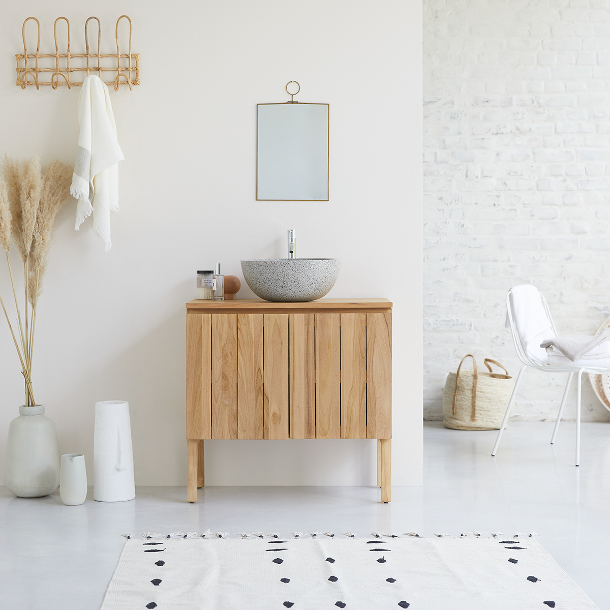 Meuble sous vasque en teck 80 cm - Mobilier salle de bain - Tikamoon