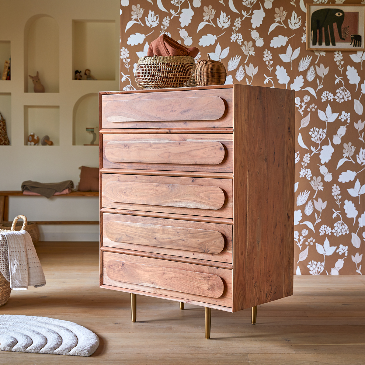 5-drawer children's acacia chest of drawers - Living room storage