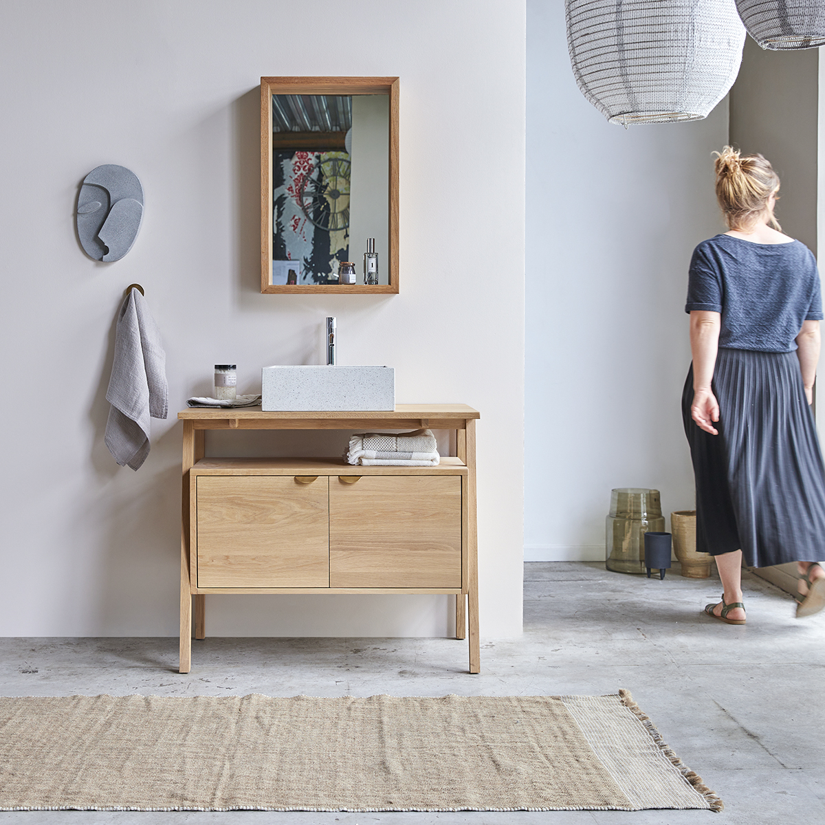 Mobile semplice per lavello, in quercia 90 cm - Mobili per bagno