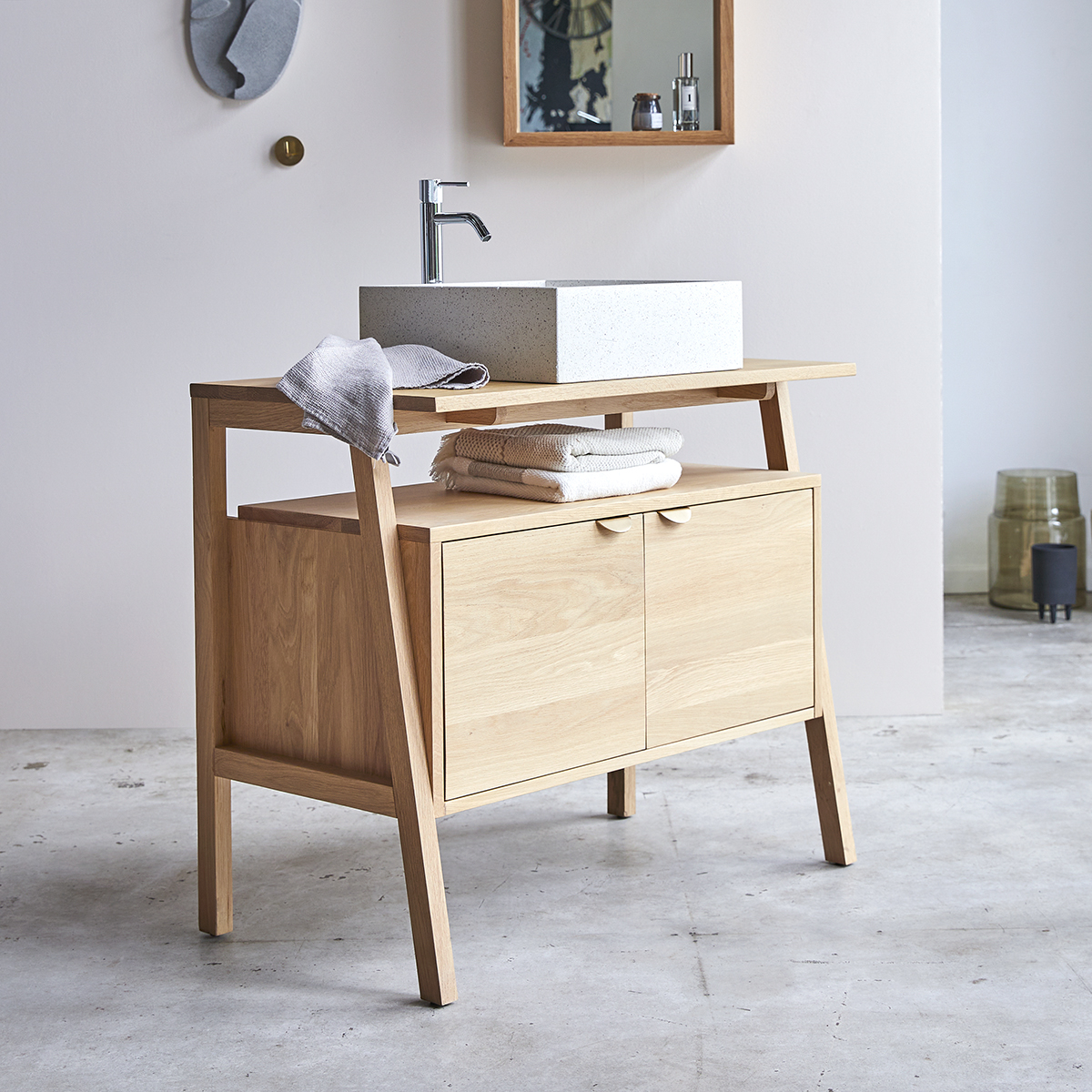 Mobile semplice per lavello, in quercia 90 cm - Mobili per bagno