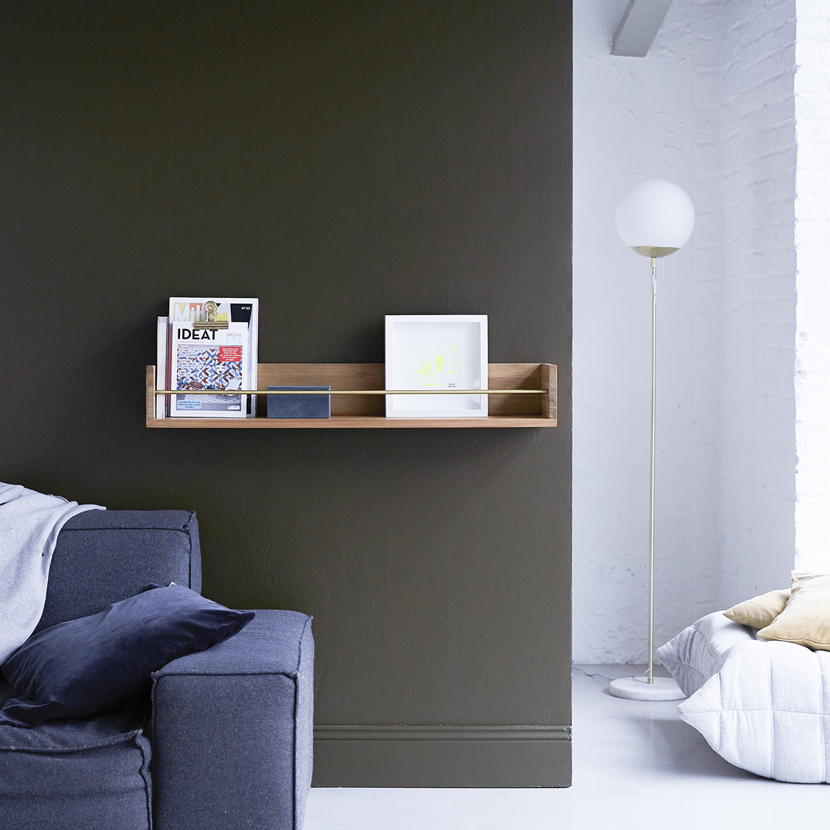 Sasha Wall Shelf 100 cm - Teak wood -brass shelves - Storage furniture ...