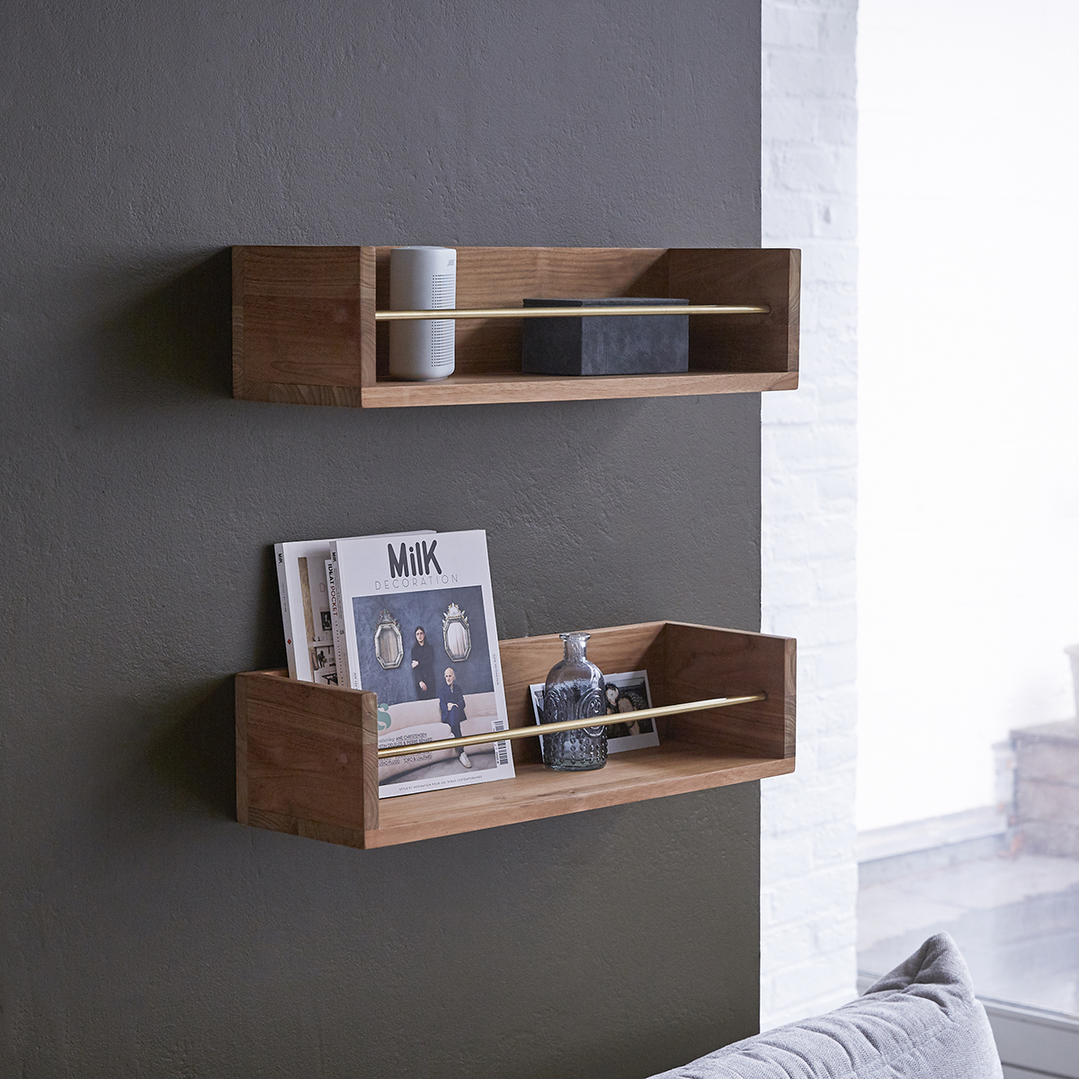 Sasha Wall shelf 60 cm - Teak-brass shelves - Storage - Tikamoon