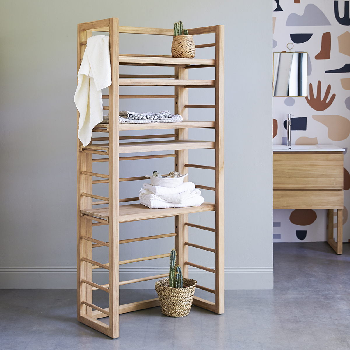 Teak shelving unit 180 cm - Bathroom storage - Tikamoon
