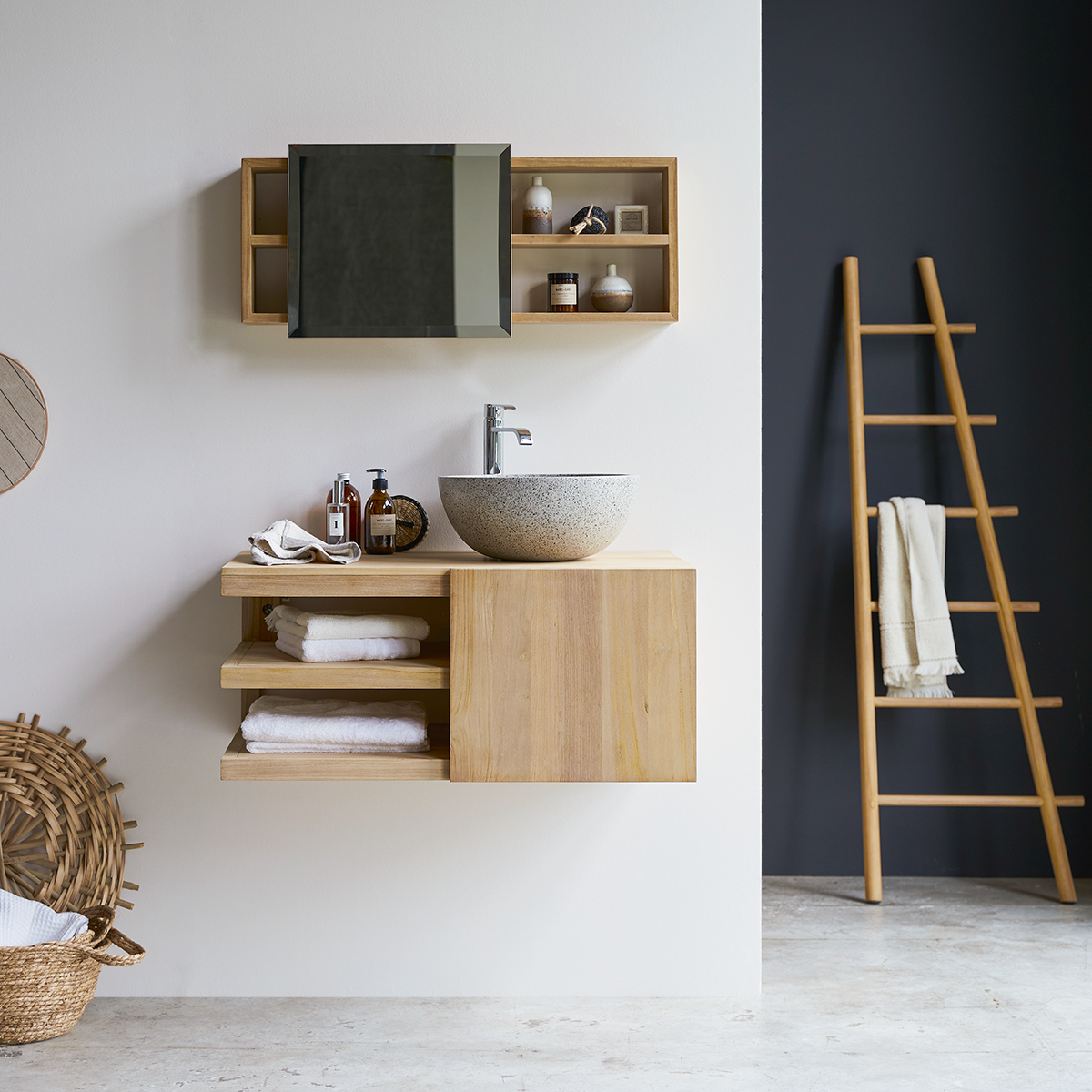Wall mounted bathroom vanity cabinet - Typo teak furniture - Tikamoon
