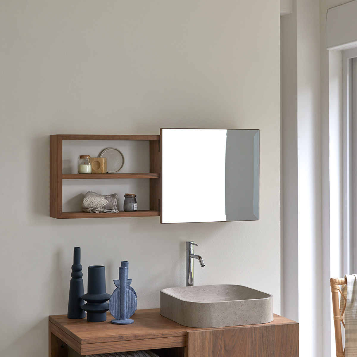Wall-mounted mirror shelving unit 90 cm - Bathroom furniture